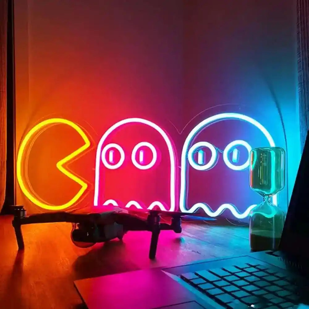 PAC-MAN CHASING GHOSTS TRENDY NEON SIGN